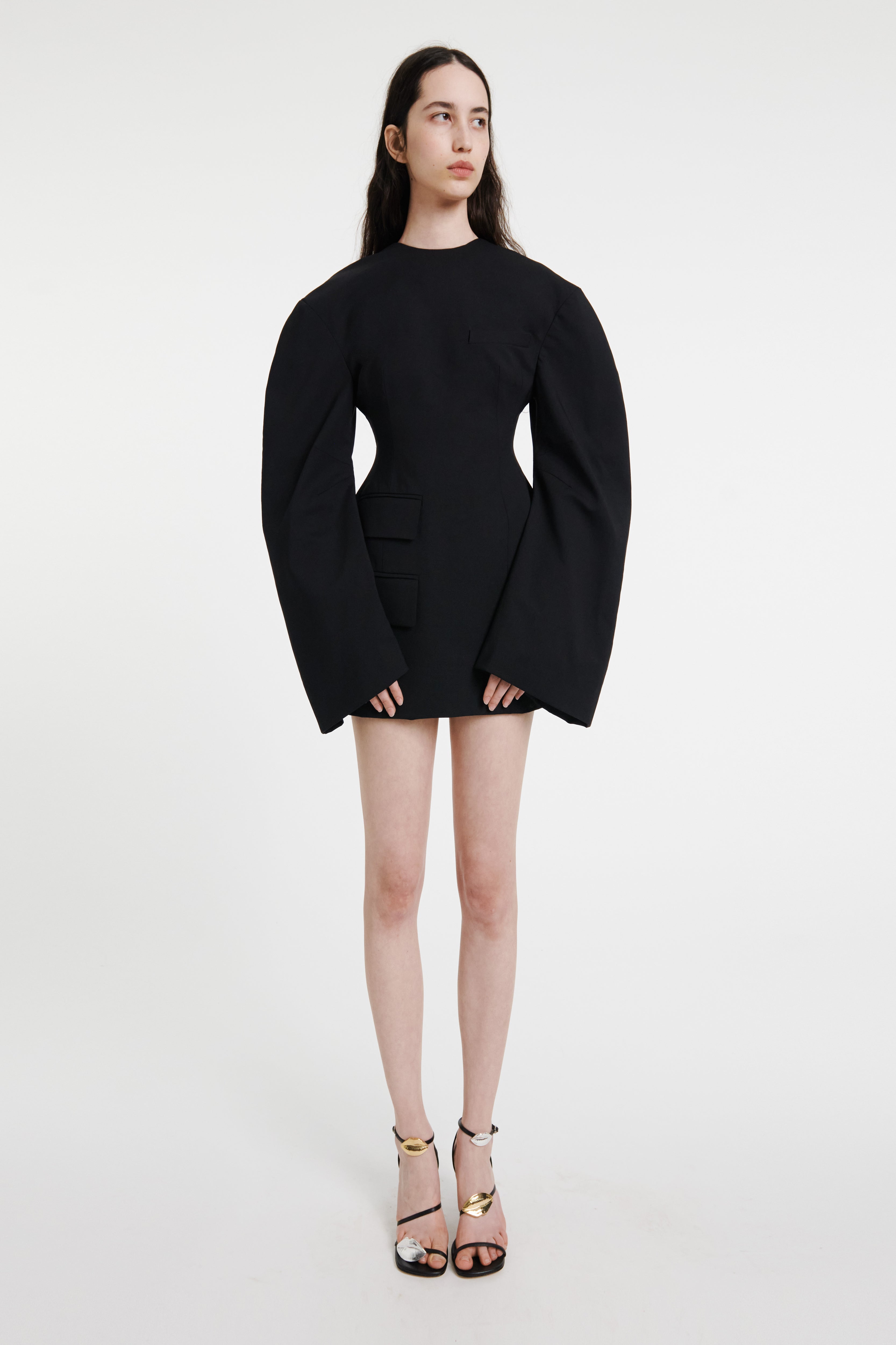 Rounded Sleeve Tailored Mini Dress Black | Luxury Womenswear | A.W.A.K ...