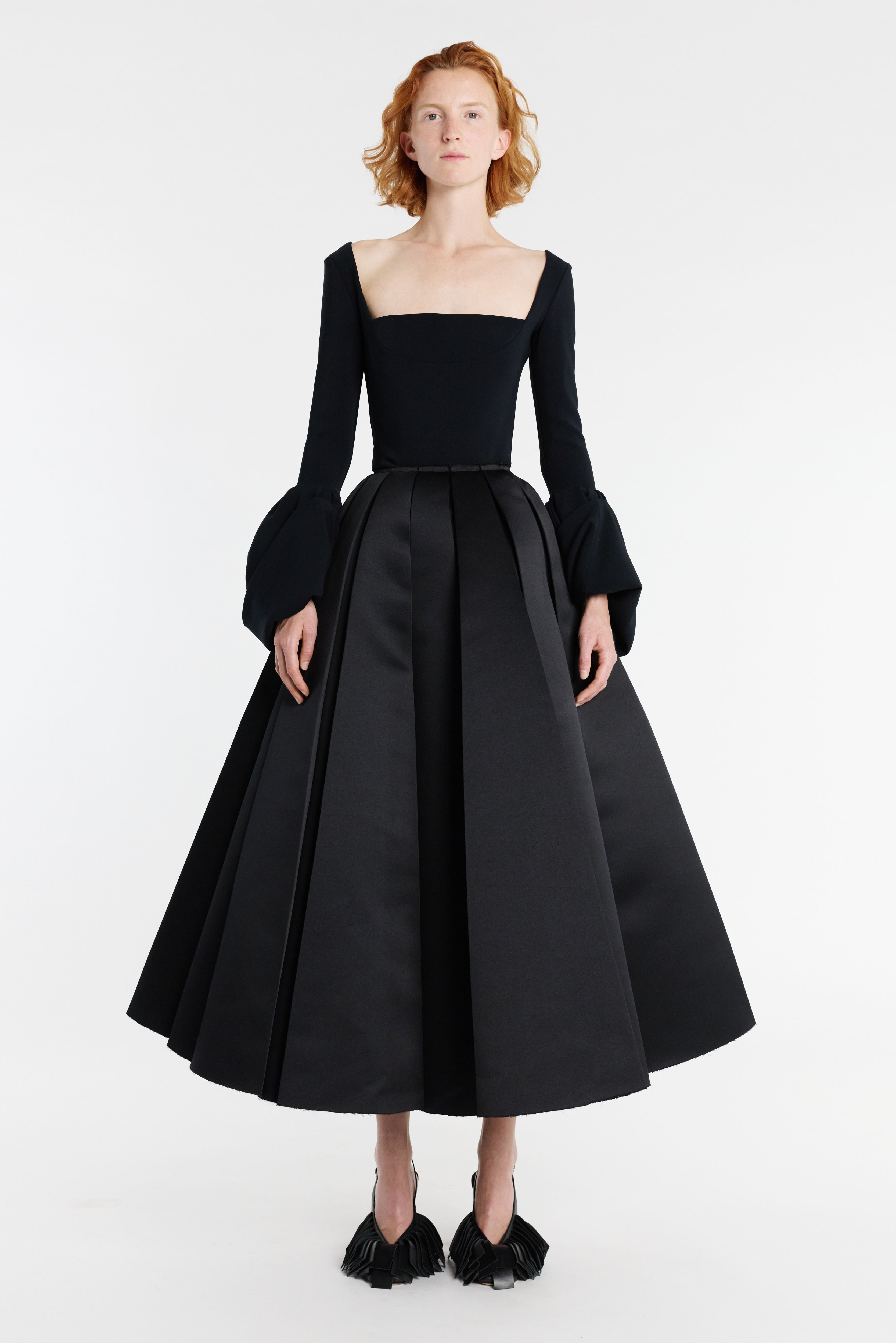 Top With Square Decollete And Puff Cuffs Black | Luxury Womenswear | A ...