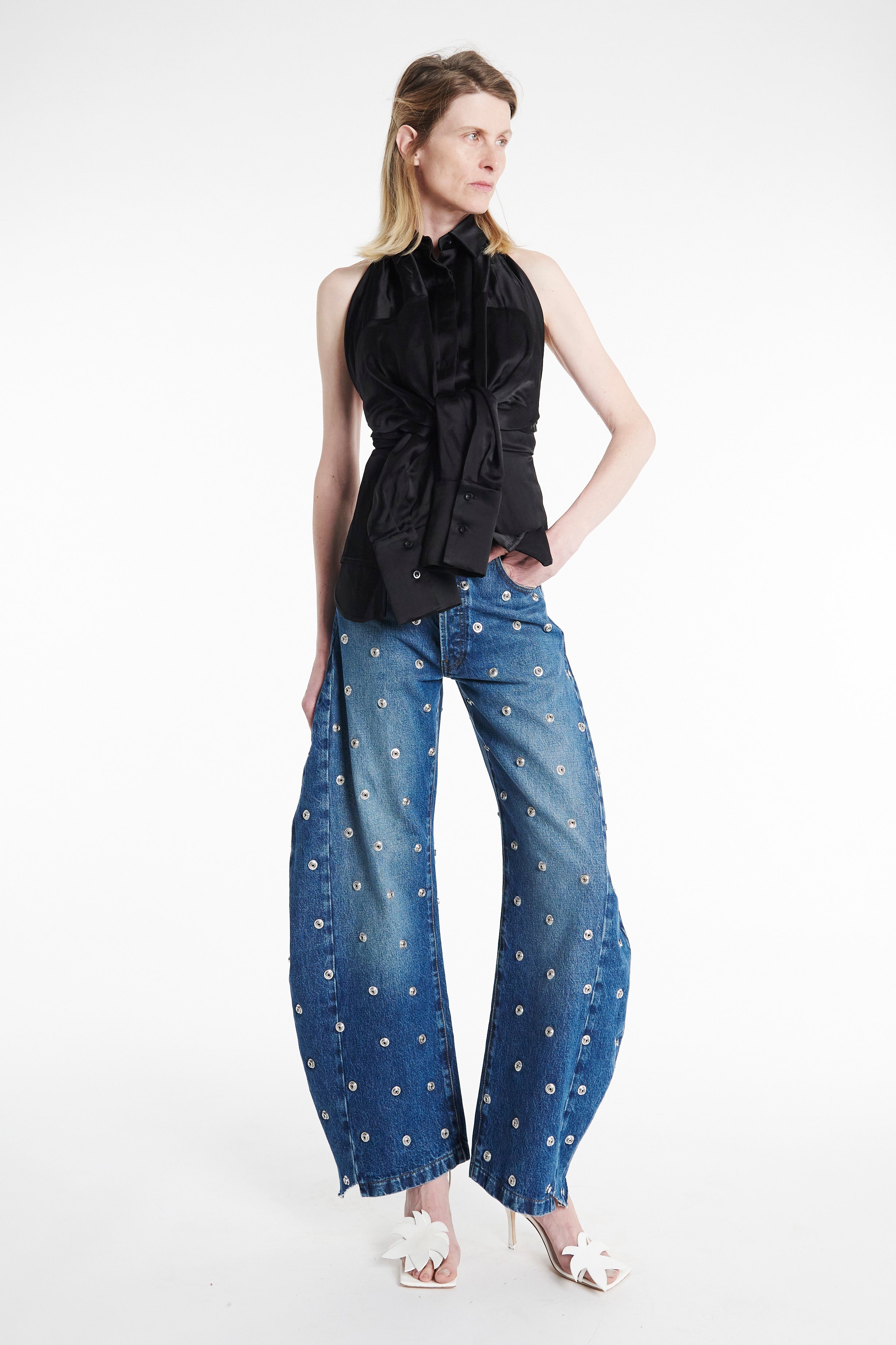 Studded Organic Jeans Blue Denim | Luxury Womenswear | A.W.A.K.E MODE ...