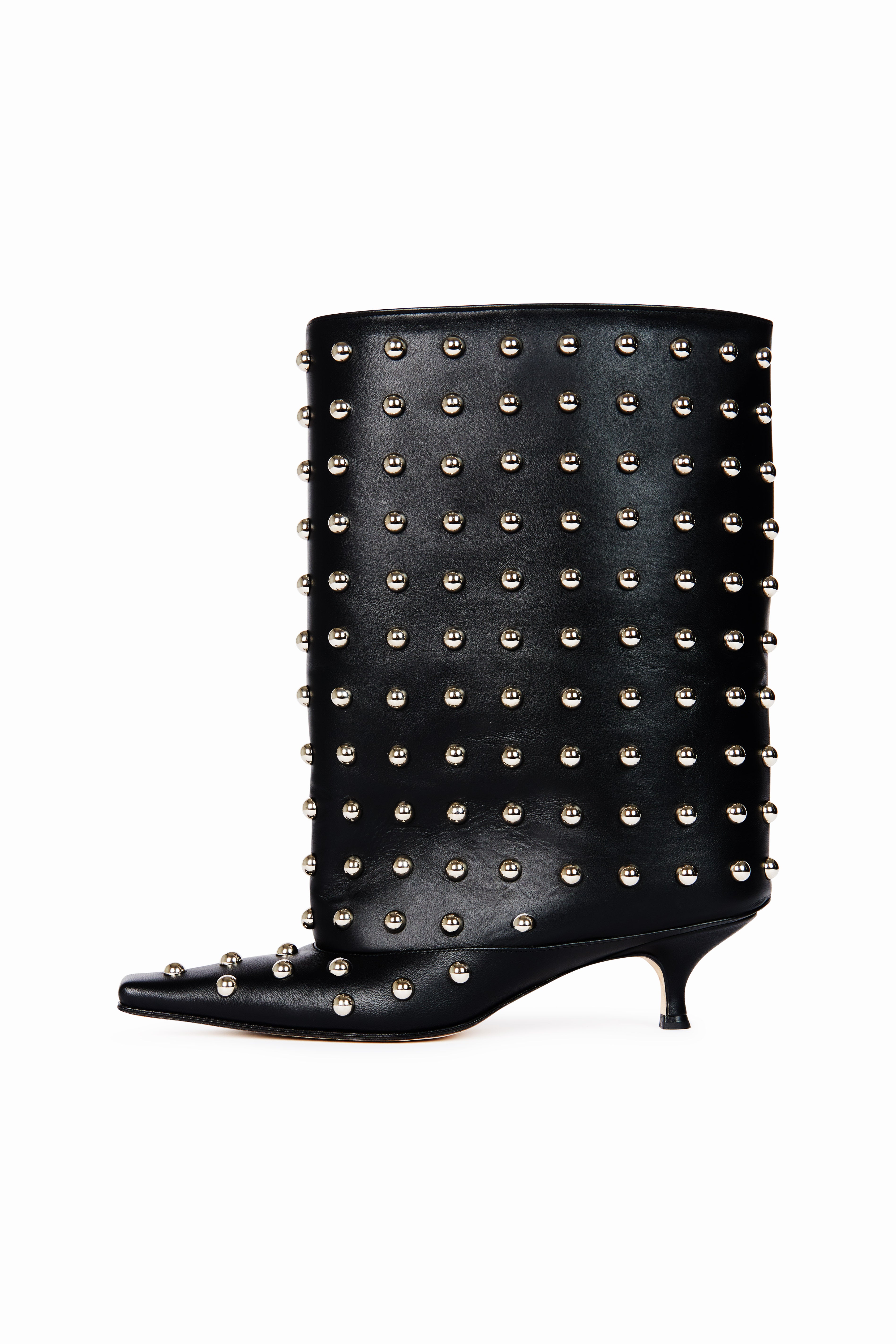 Dana Rock Kitten Heel Cylinder Boots Black Silver | Luxury Womenswear ...